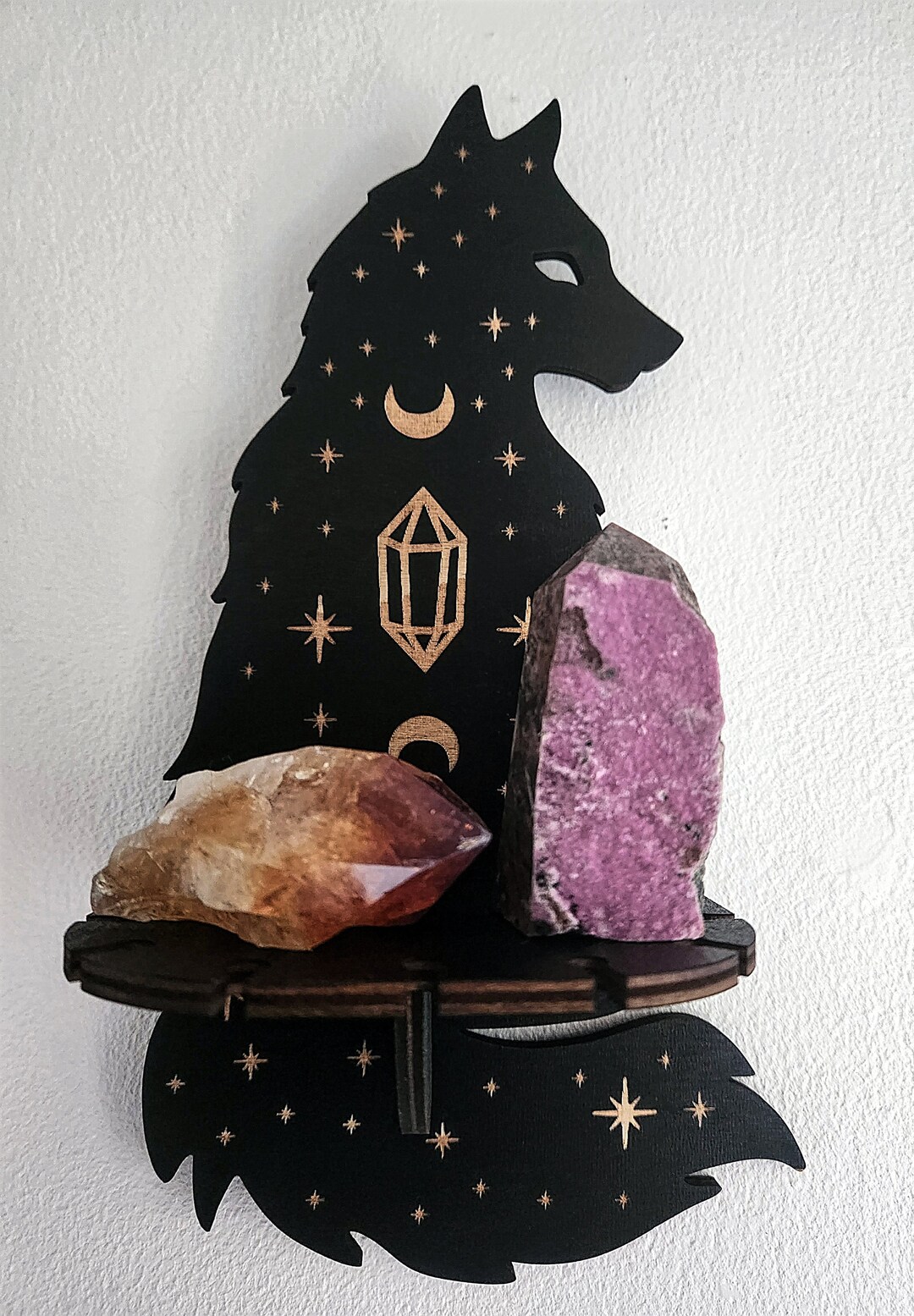 Floating wolf Crafted Crystal Shelf unique Piece - Etsy