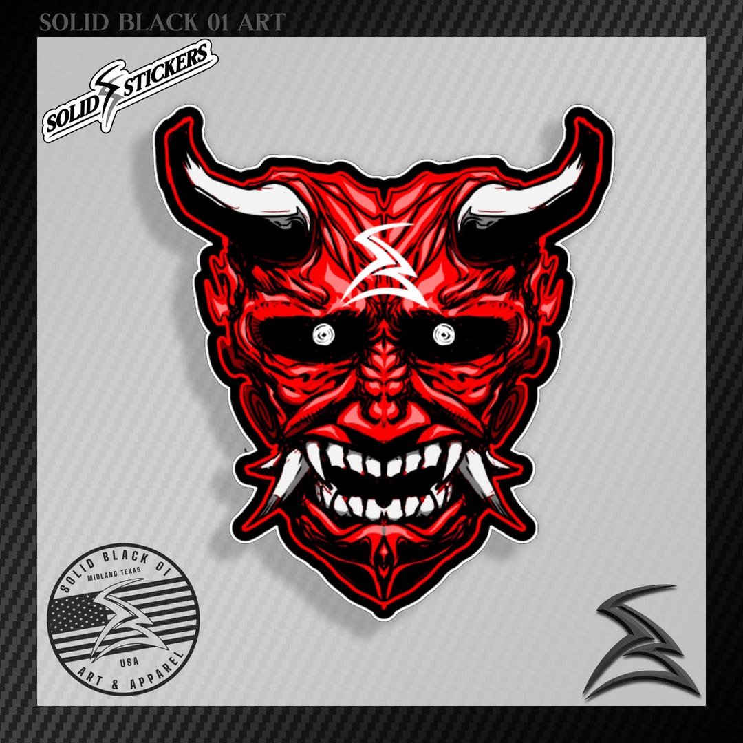 Red Japanese Oni Mask Sticker Oni Demon Sticker Oni Demon Sticker Hard ...