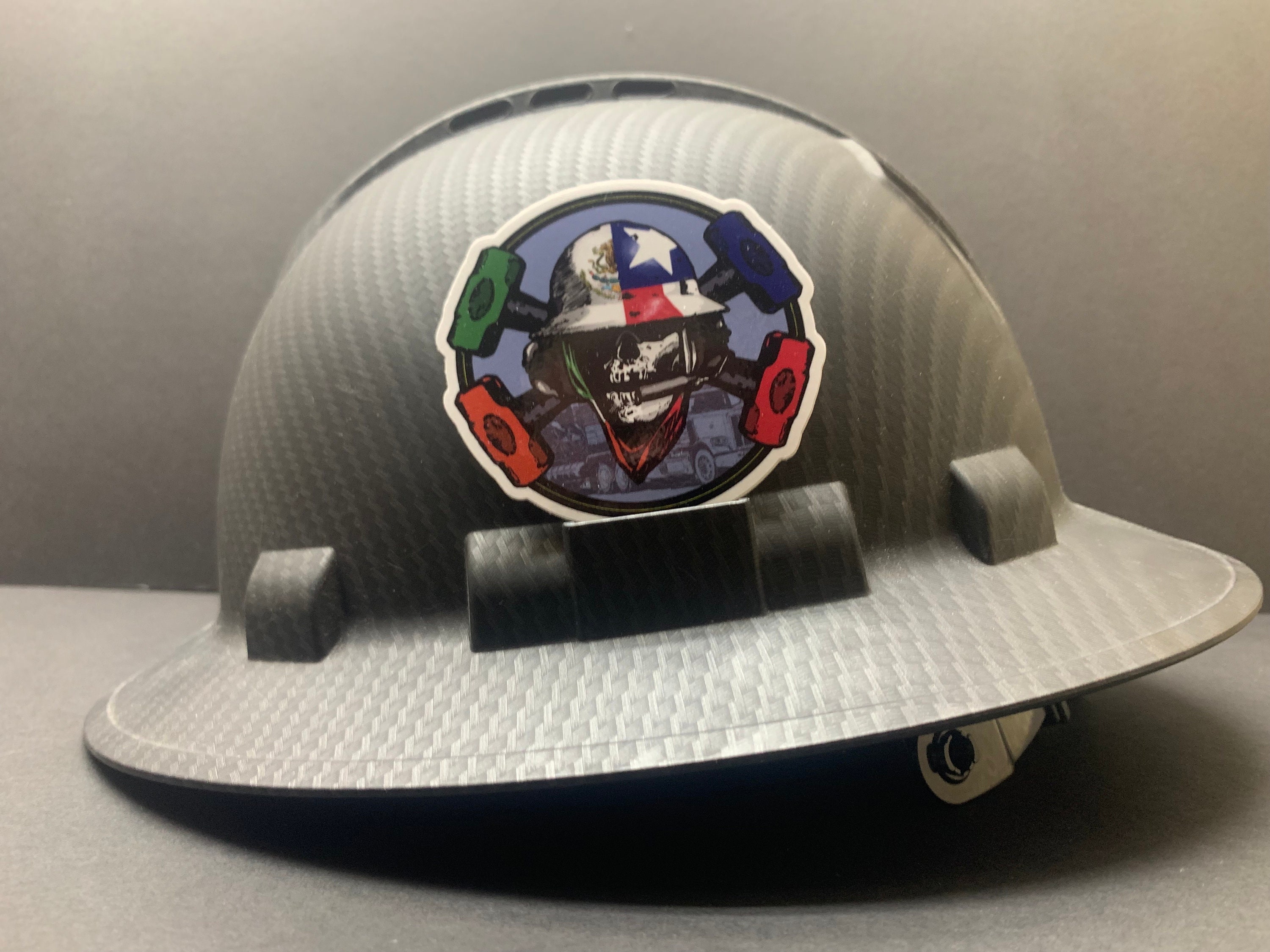 Oilfield Frac Sticker Texas Mexican Flag Skull & Hammers Hard Hat Decal ...