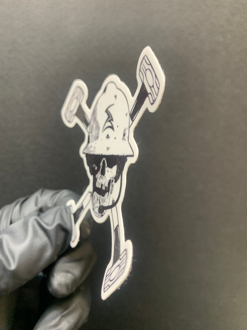 Skull & Hammers White Hard Hat Vinyl Sticker, Laptop, Frac Hand ...