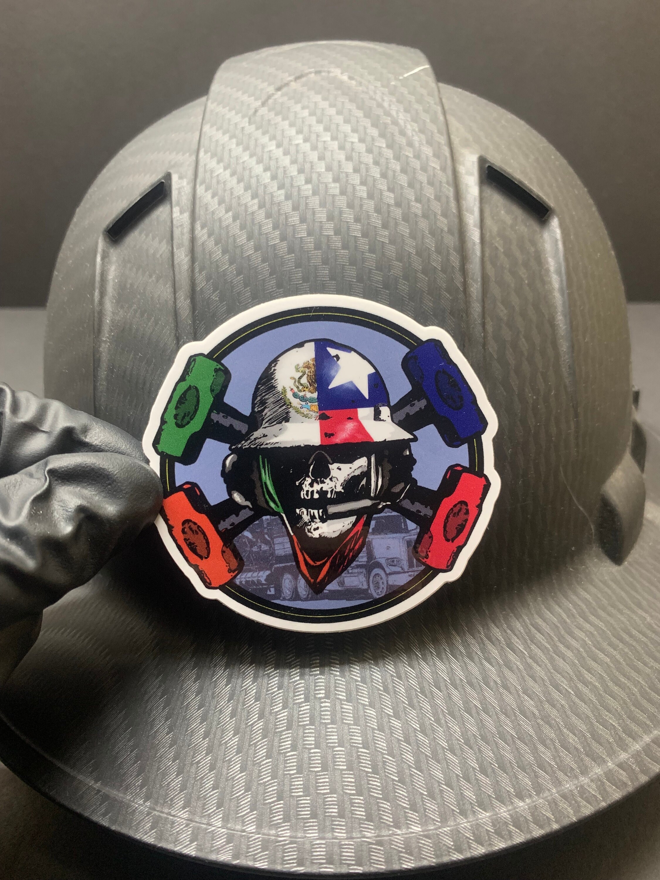 Oilfield Frac Sticker Texas Mexican Flag Skull & Hammers Hard Hat Decal ...