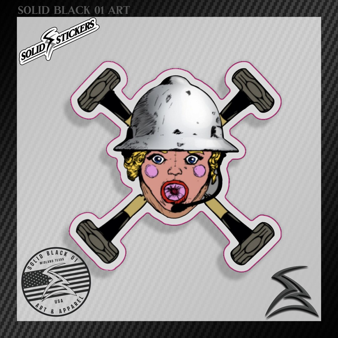 Oilfield Frac Sticker Blow up Doll and Hammers White Hard Hat Sticker ...