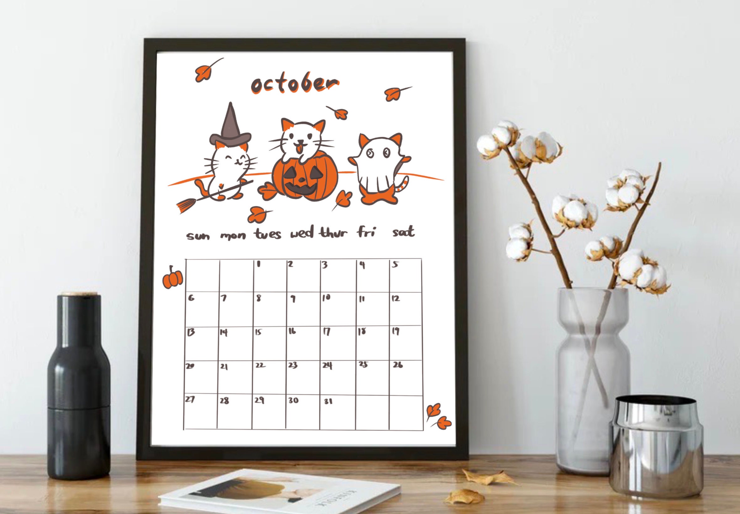 Printable Cute Cat Calendar 2024, Cat Calendar Template, 12 Months ...