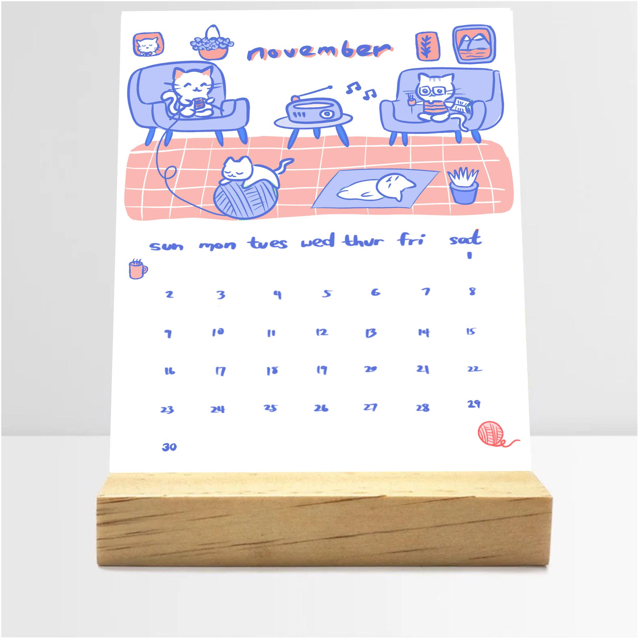 Printable Cute Cat Calendar 2025, Cat Calendar Template, 12 Months ...