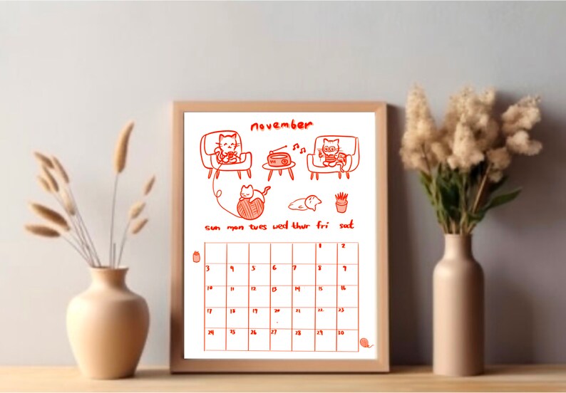Printable Cute Cat Calendar 2024, Cat Calendar Template, 12 Months ...