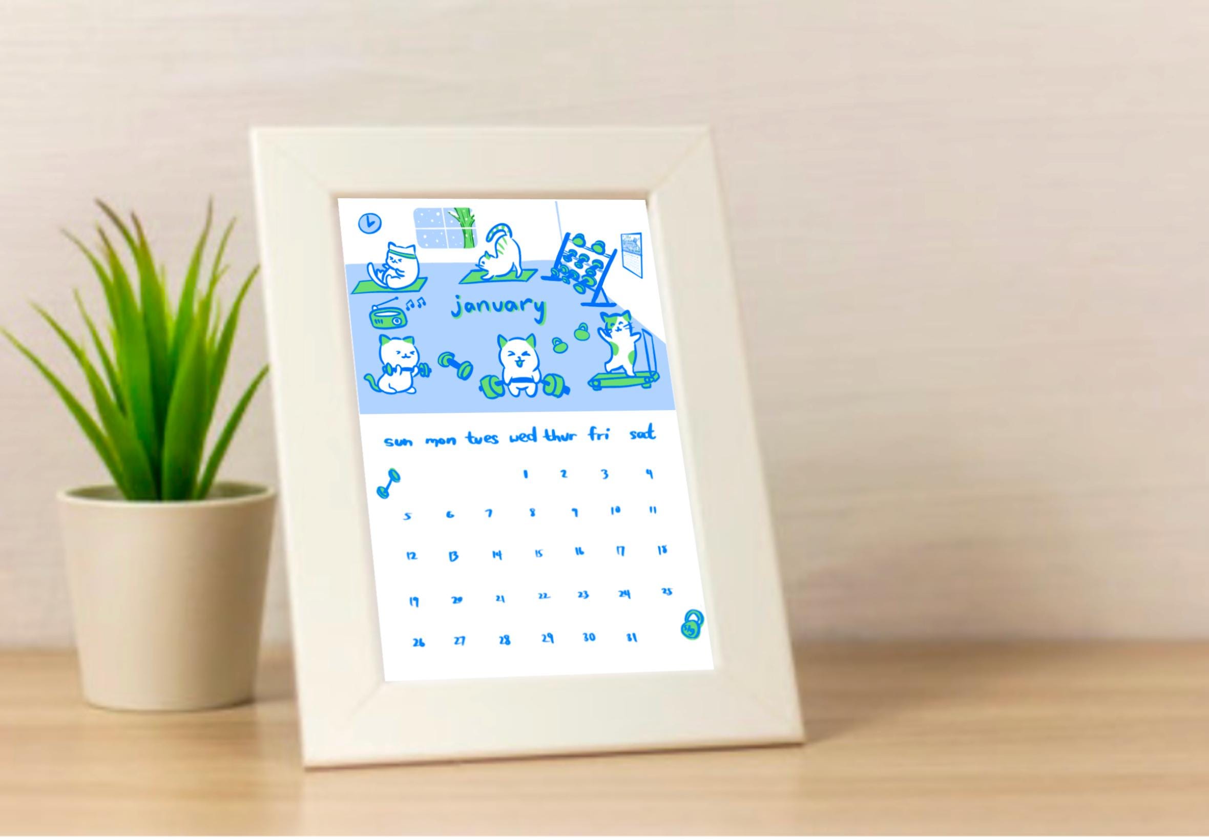 Printable Cute Cat Calendar 2025, Cat Calendar Template, 12 Months ...