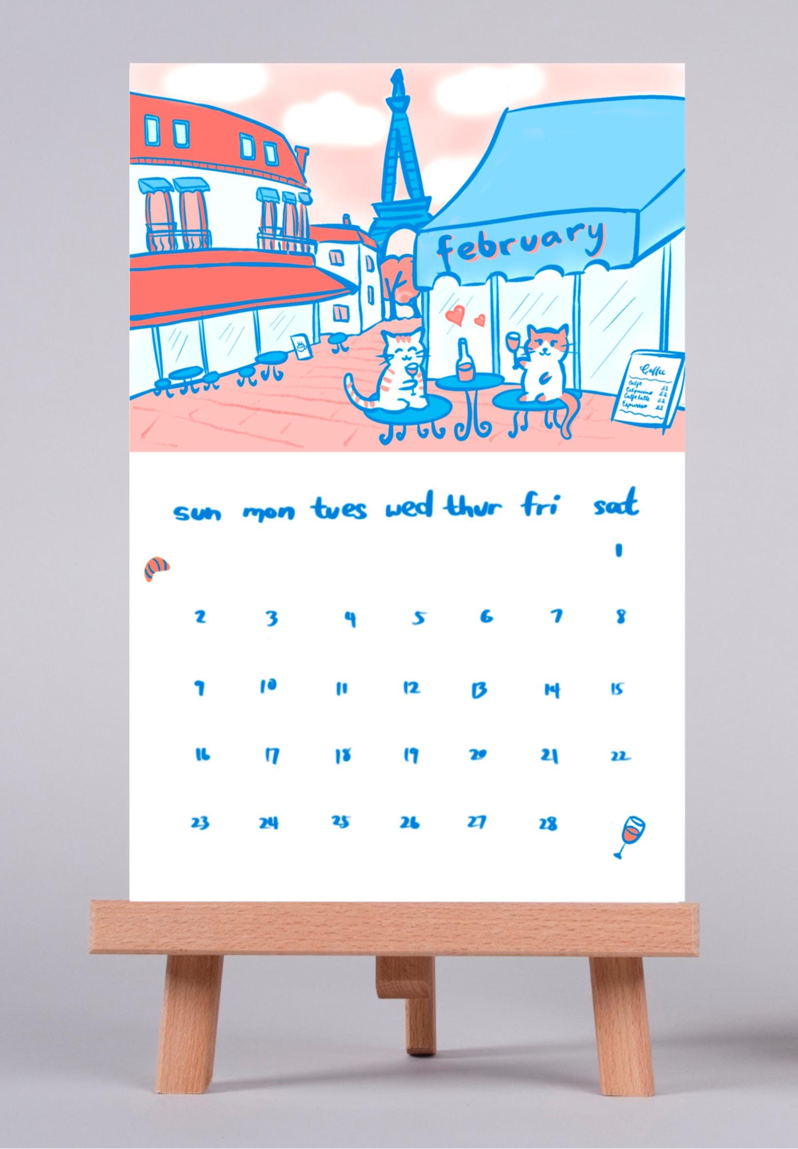 Printable Cute Cat Calendar 2025, Cat Calendar Template, 12 Months ...