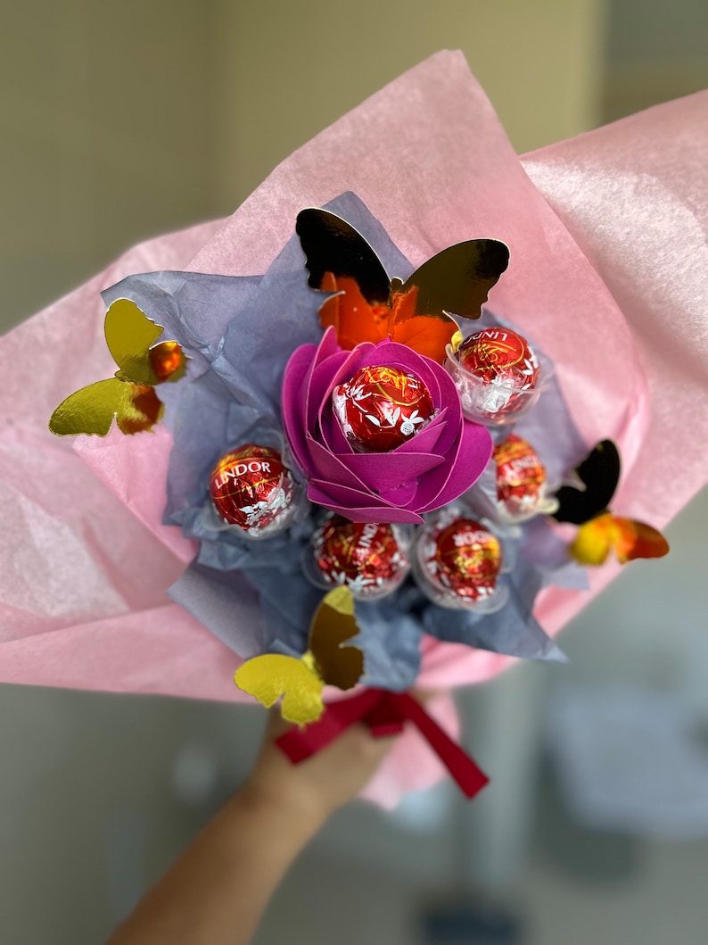 Bouquet de chocolat, Lindt Bouquet, Fête des Mères, Anniversaire, Fleur de bonbon, Personnaliser ...