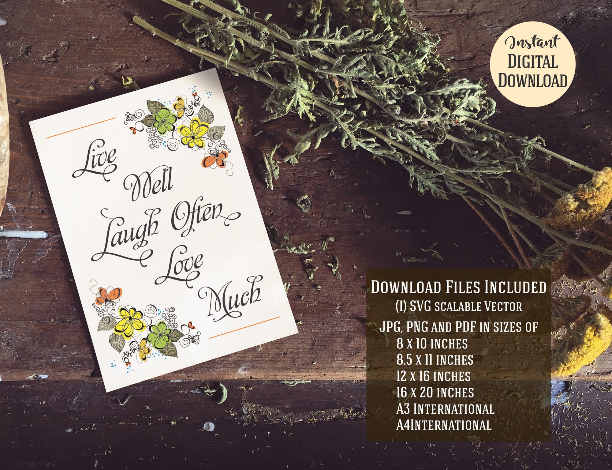 Live Well Laugh Often Love Much | Printable Art | Inspirational Saying ...