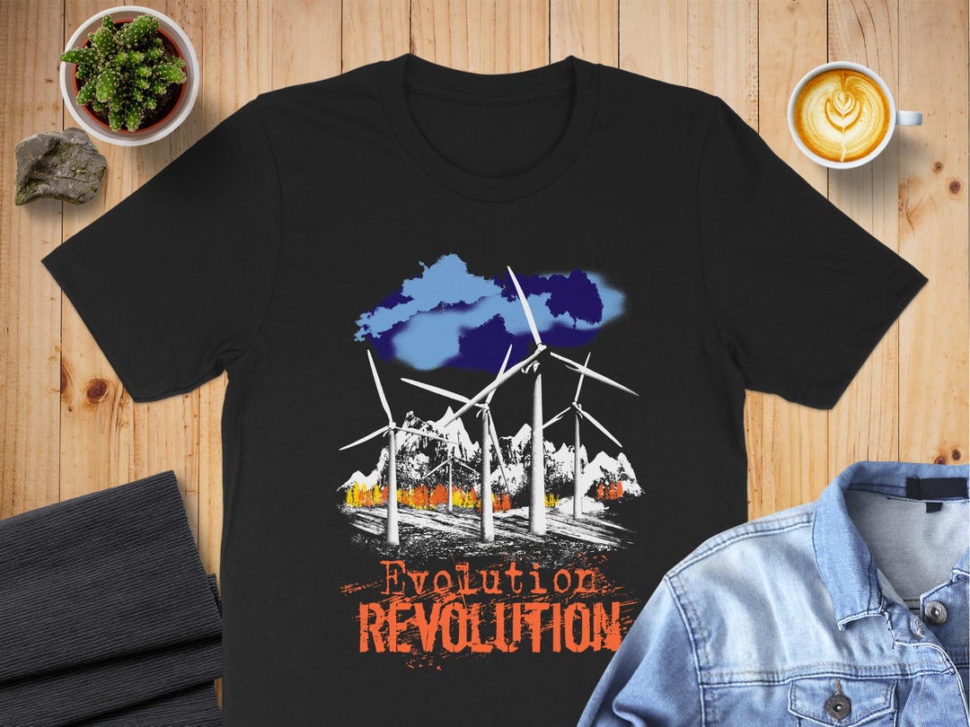 Evolution Revolution Wind Energy Graphic Tee, Wind Turbine Tshirt ...