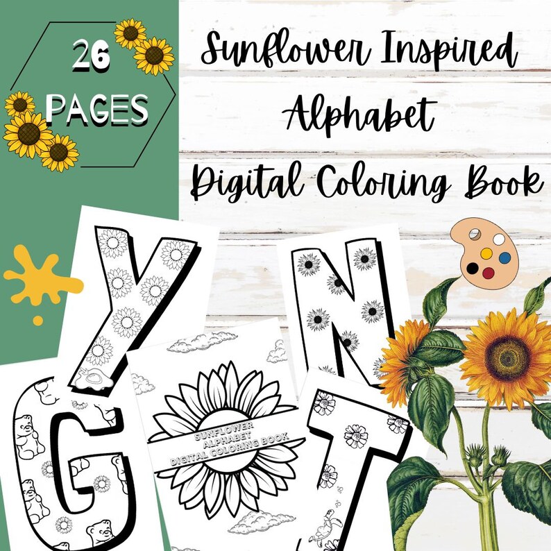 Sunflower Alphabet Inspired Digital Coloring Book - Etsy
