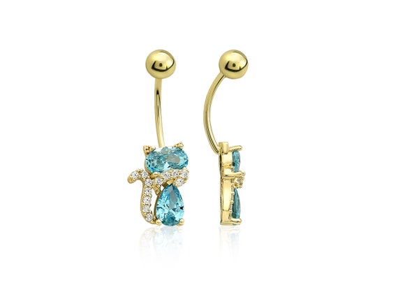 14K Solid Gold Cat Belly Piercing piercing Jewelry Navel - Etsy