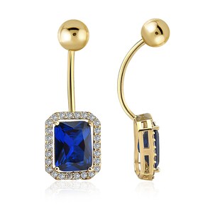 14K Solid Gold Sapphire & CZ Belly Button Rings 925K Silver Piercing ...