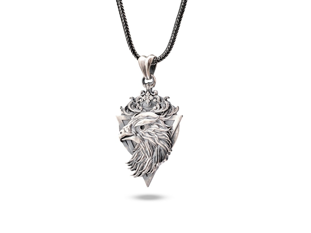 925K Silver Gothic Eagle Head Men Necklace Eagle Charm With Chain Gift ...