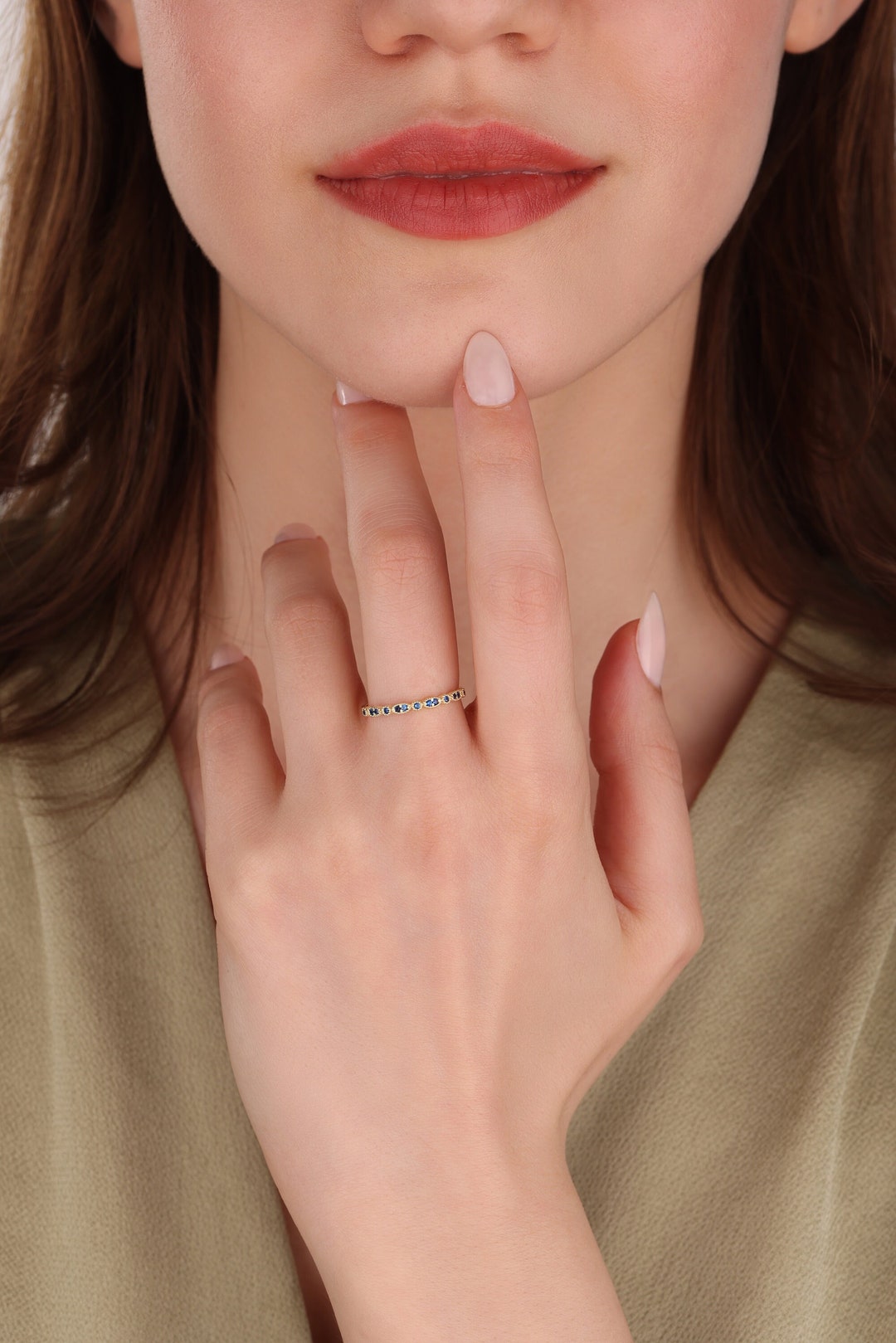 14k Solid Gold Thin CZ Eternity Ring Dainty Gold Wedding Band Statement ...