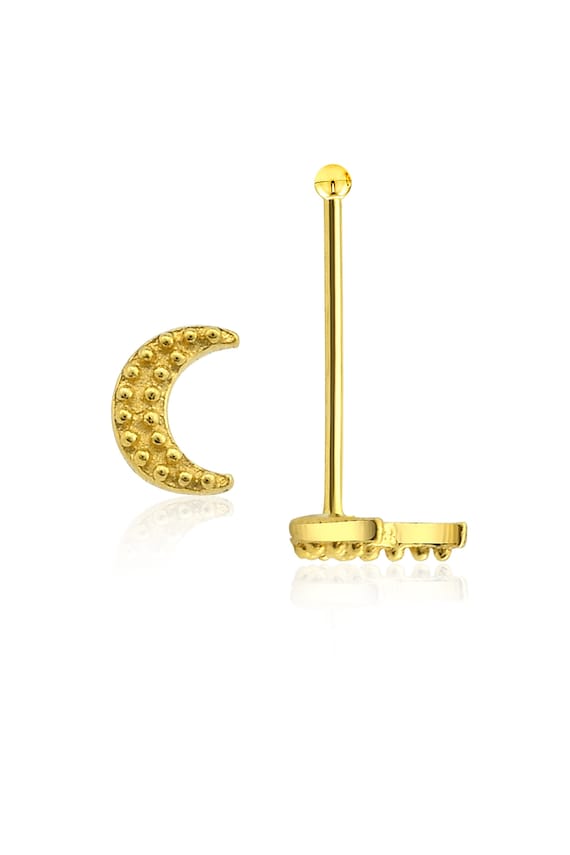 14K Solid Gold Moon Nose Stud Nose Piercing Nostril | Etsy
