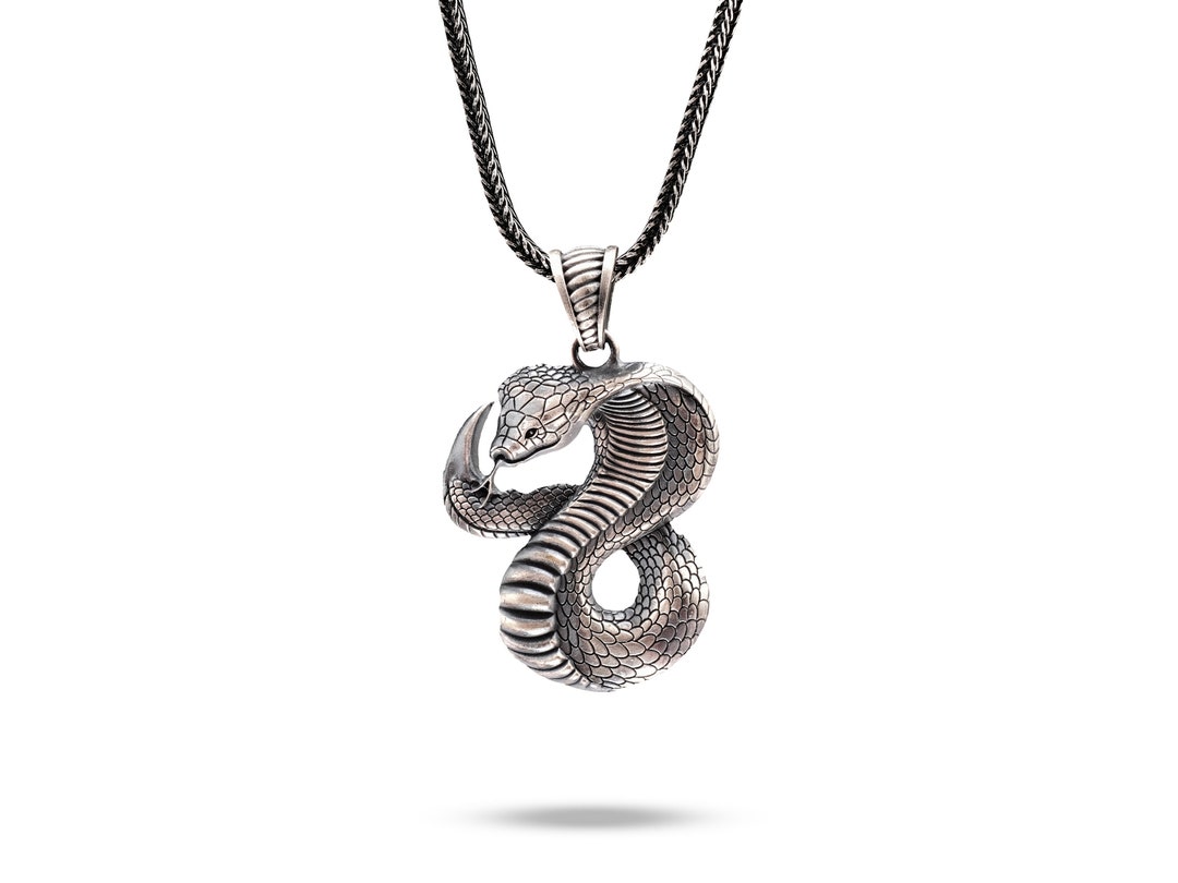 925K Silver Snake Men Necklace Snake Charm With Chain Snake Necklace ...
