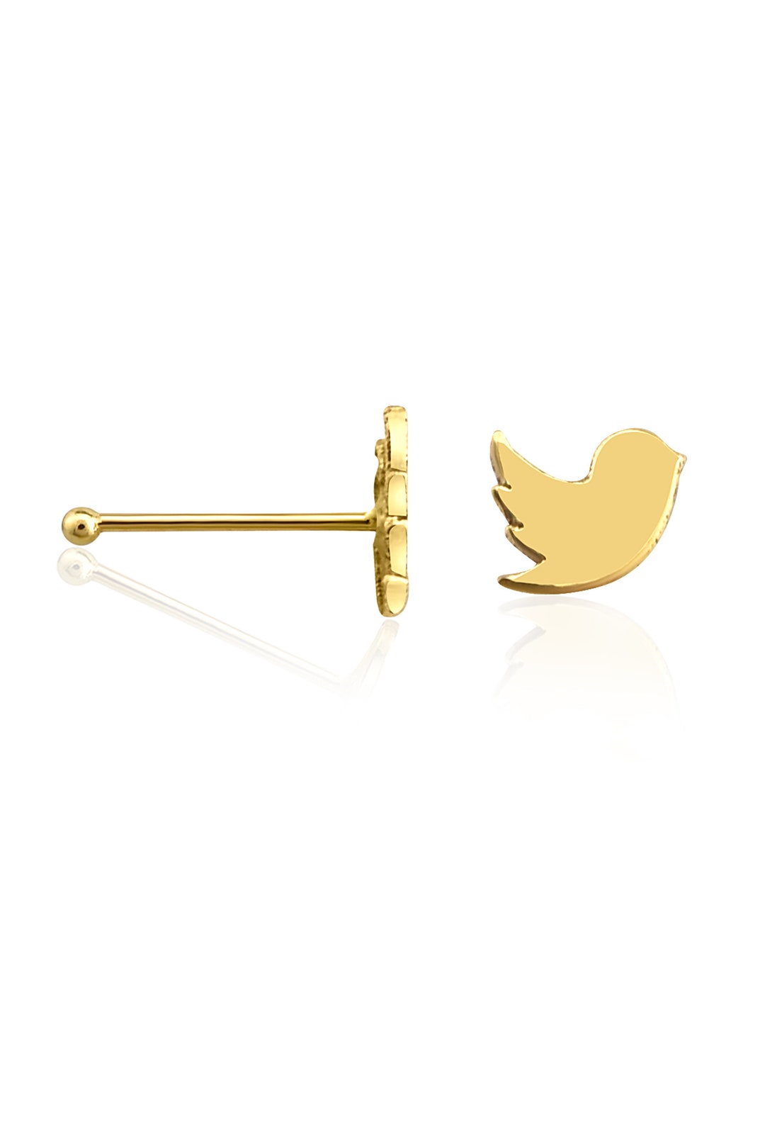 14K Solid Gold Bird Nose Stud Nose Piercing Nostril Jewelry Gold Nose ...