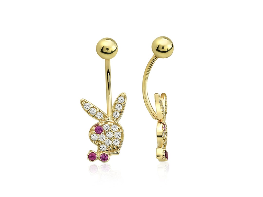 14K Solid Gold Rabbit Belly Piercing piercing Jewelry Navel Piercing ...