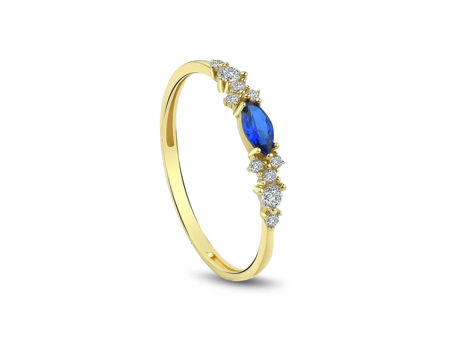 14k Solid Gold Minimalist Sapphire Marquise Ring Dainty Gold - Etsy