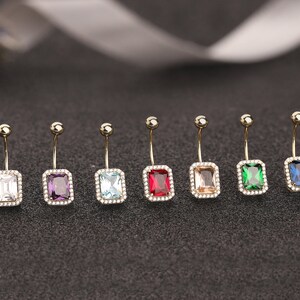 14K Solid Gold Sapphire & CZ Belly Button Rings 925K Silver Piercing ...
