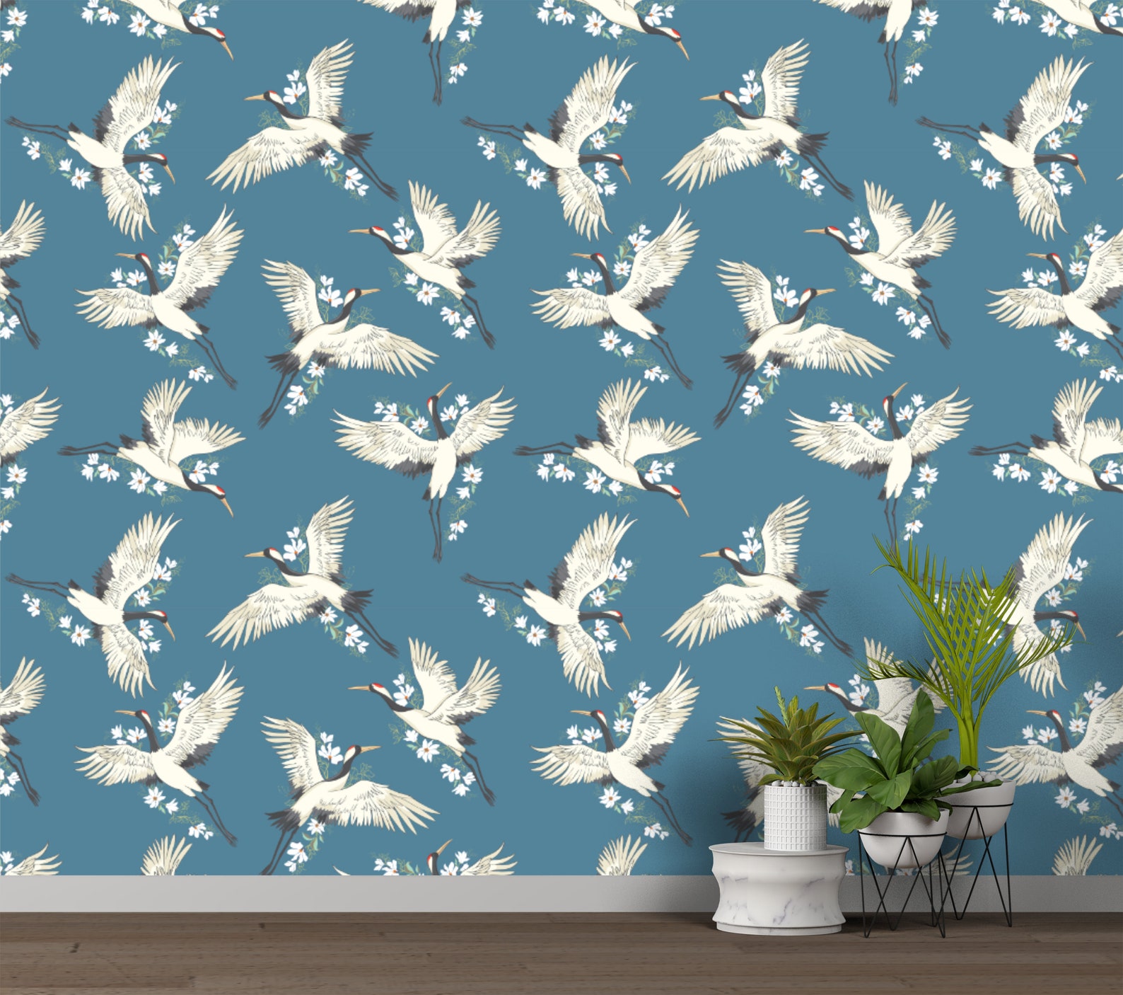 Heron Wallpaper Crane Bird Wallpaper Chinoiserie Wallpaper - Etsy