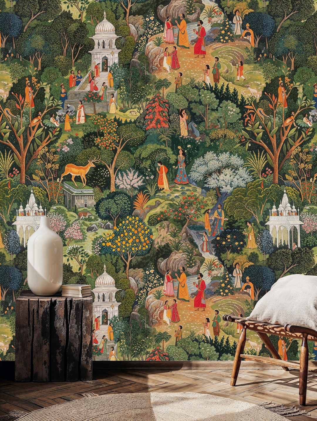 Jaipur Garden Wallpaper Mural: Vintage Indian Peel and Stick Wallpaper ...