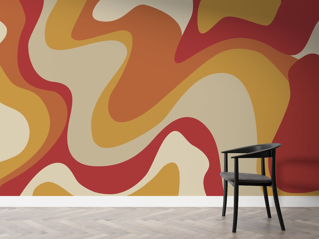 70s Abstract Wallpaper: Retro Orange Swirls, Non-woven or Peel & Stick ...