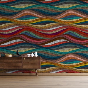 Boho Wallpaper Colorful Waves Wallpaper Removable - Etsy
