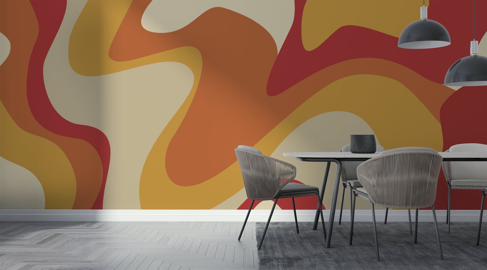 70s Abstract Wallpaper: Retro Orange Swirls, Non-woven or Peel & Stick ...