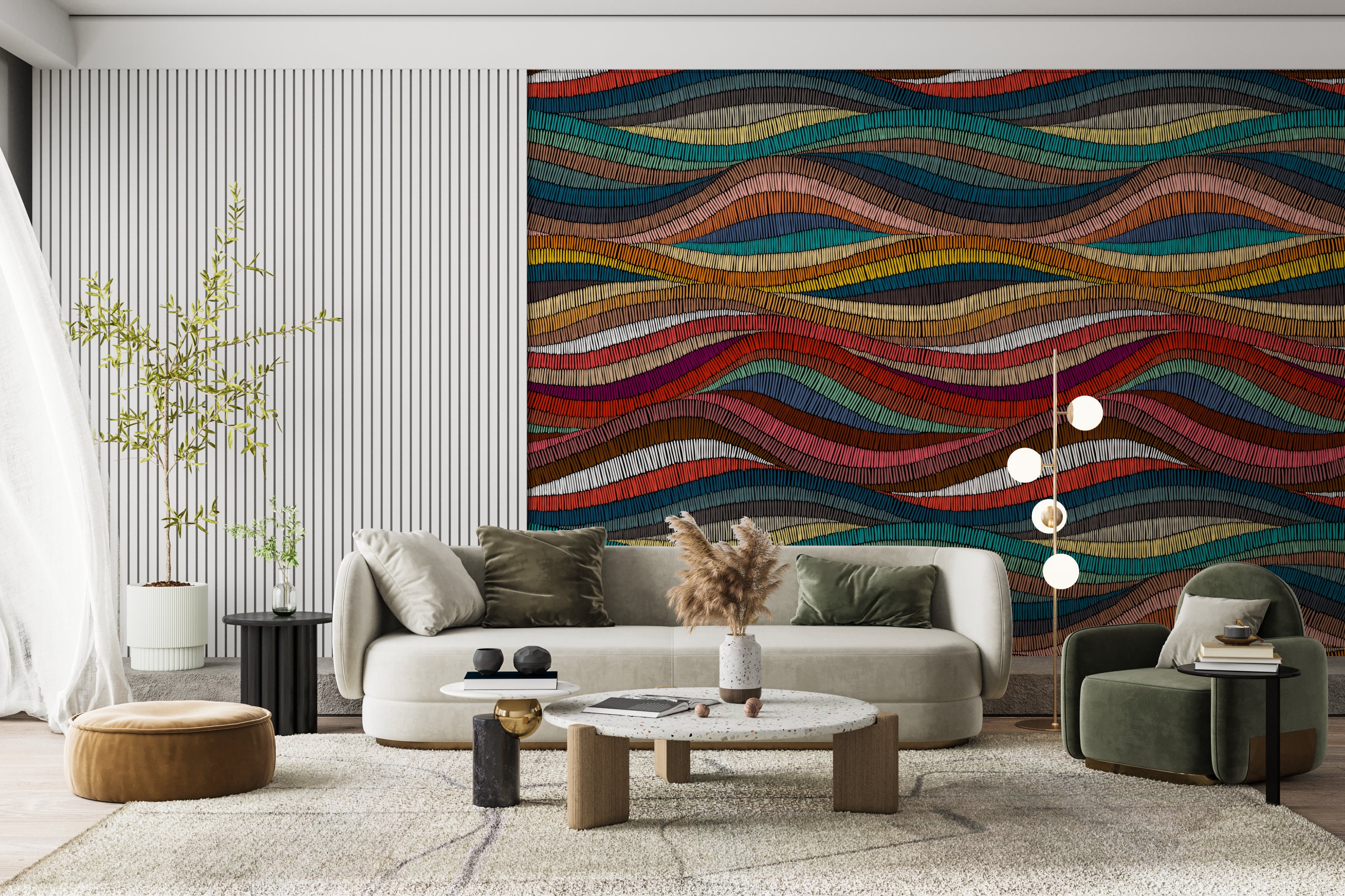 Boho Wallpaper Colorful Waves Wallpaper Removable - Etsy