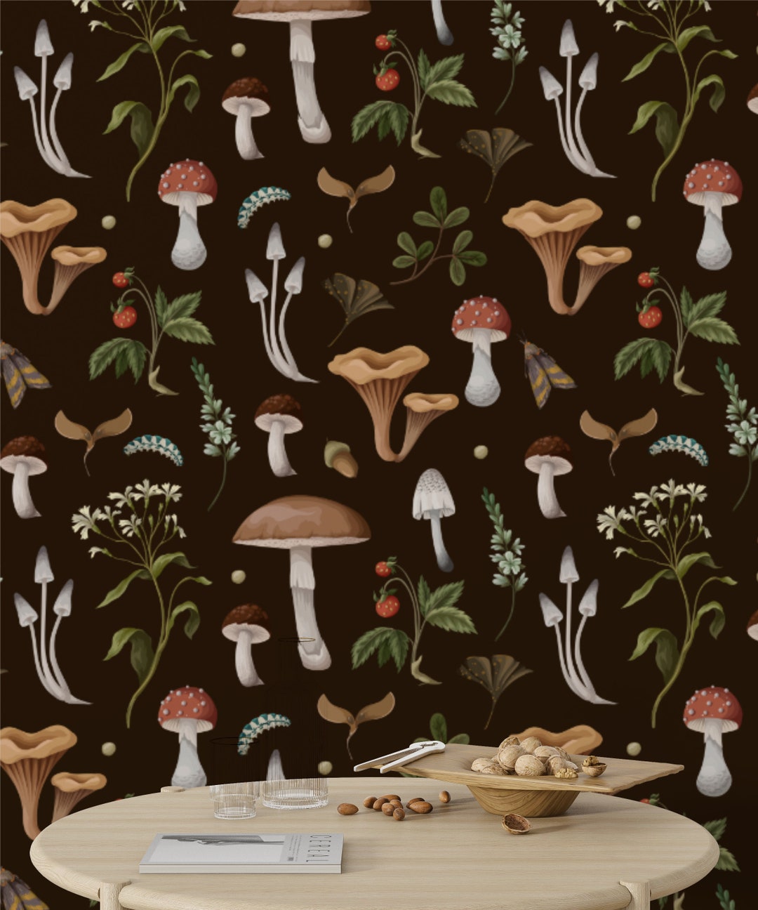 Autumn Mushroom Forest Wallpaper: Peel and Stick Removable Wallpaper - Etsy