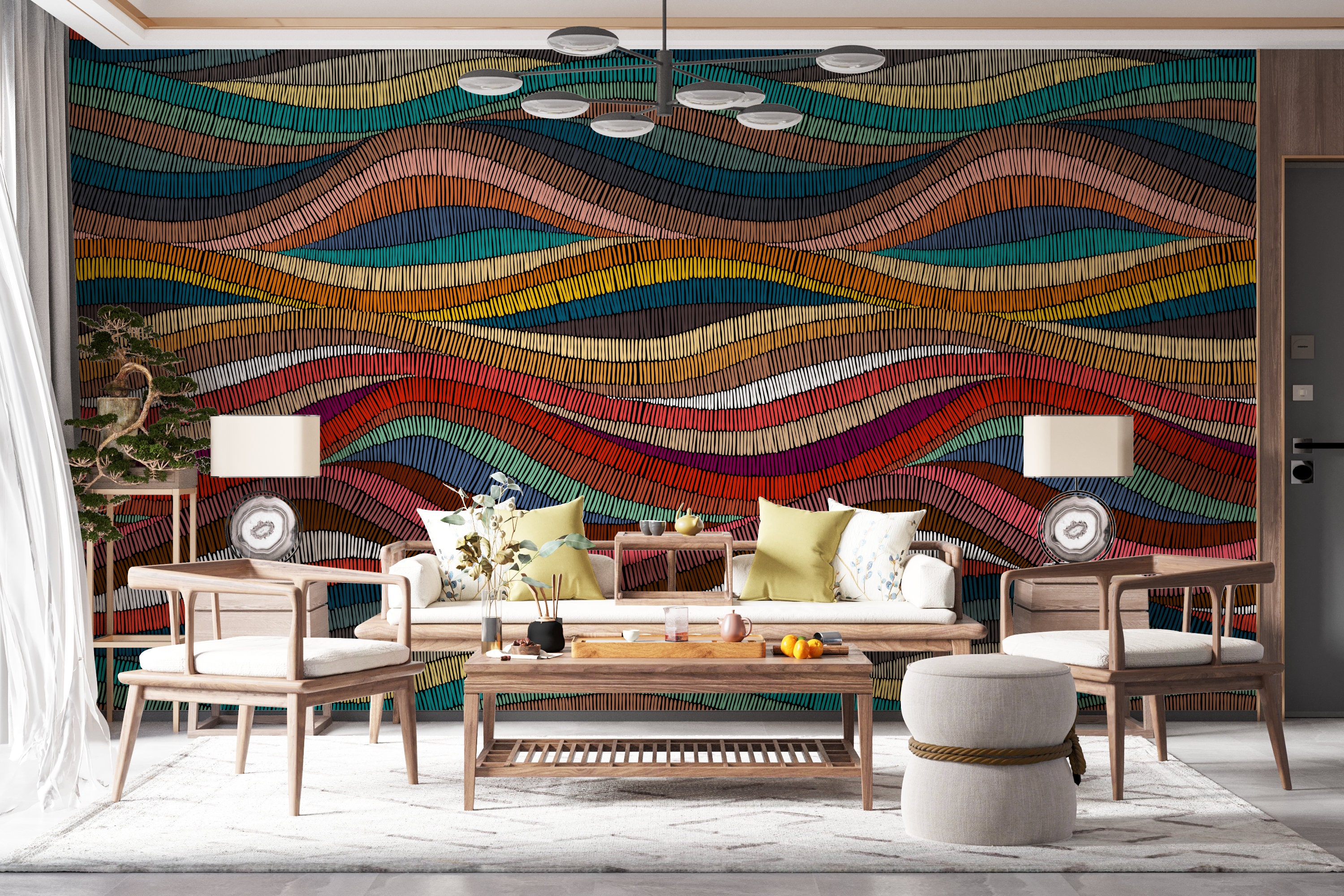 Boho Wallpaper Colorful Waves Wallpaper Removable - Etsy