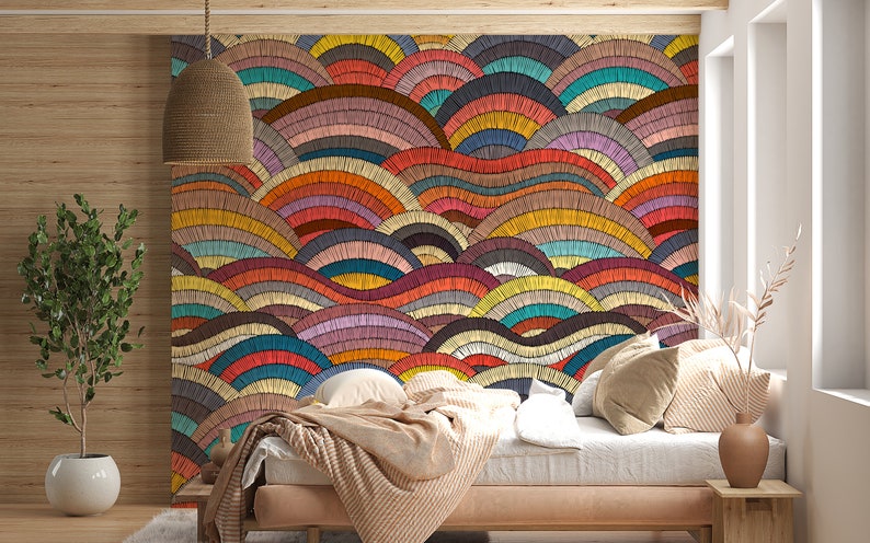 Colorful Wave Wallpaper Abstract Peel and Stick Wallpaper - Etsy