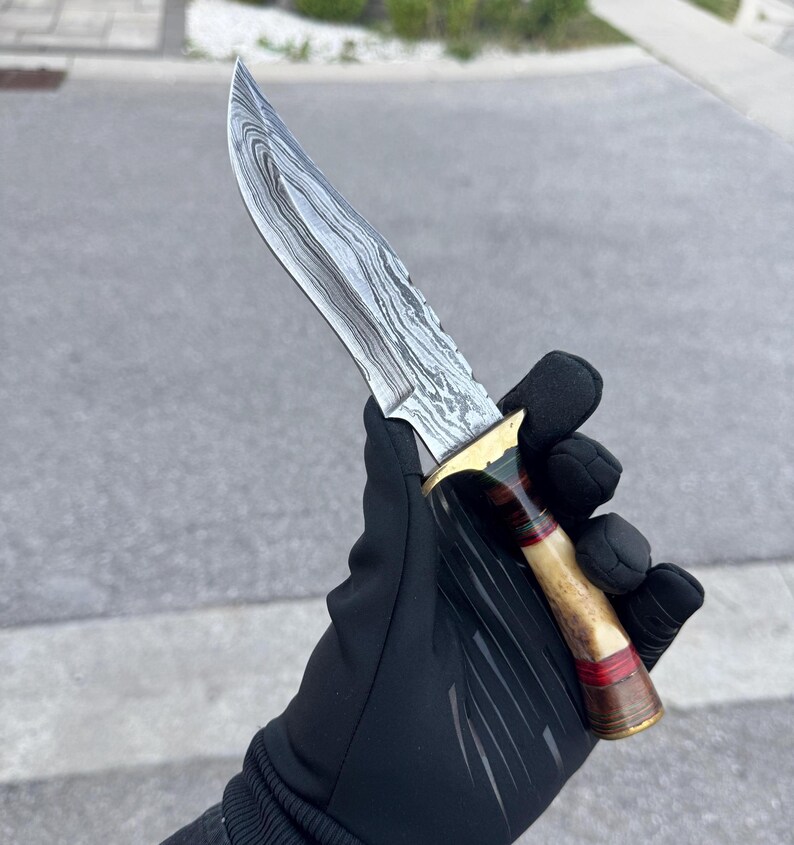 Hand-forged Damascus Steel Hunting Knife | Clip Point Blade | Gift for ...