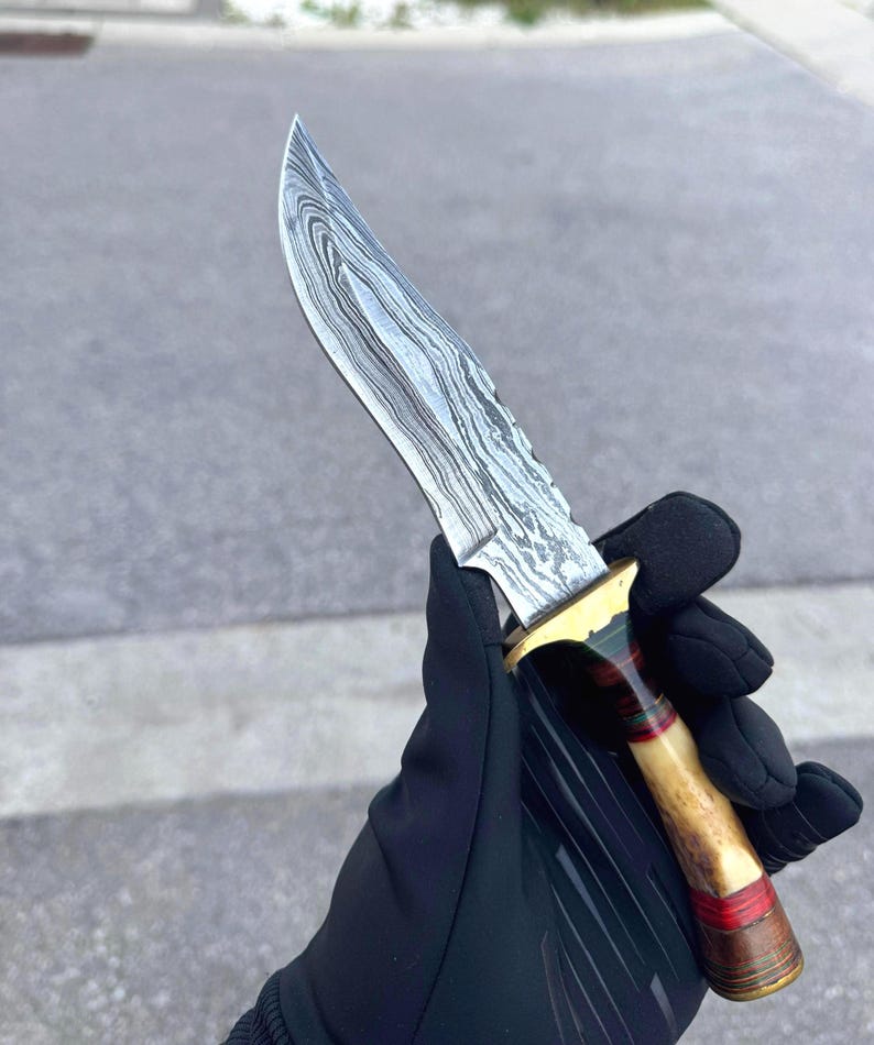 Hand-forged Damascus Steel Hunting Knife | Clip Point Blade | Gift for ...