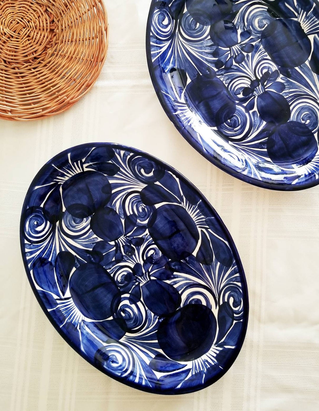 Mexican Blue and White Ceramic Serving Platter - Etsy