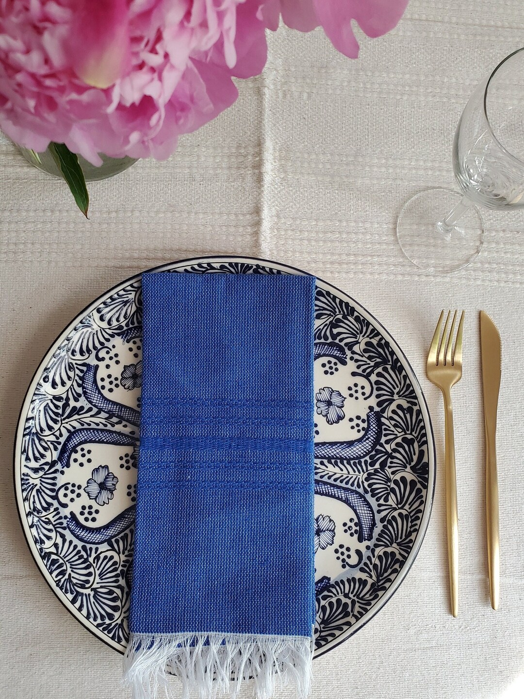 Set of Six Blue Mexican Artisan Made Cotton Napkins - Etsy