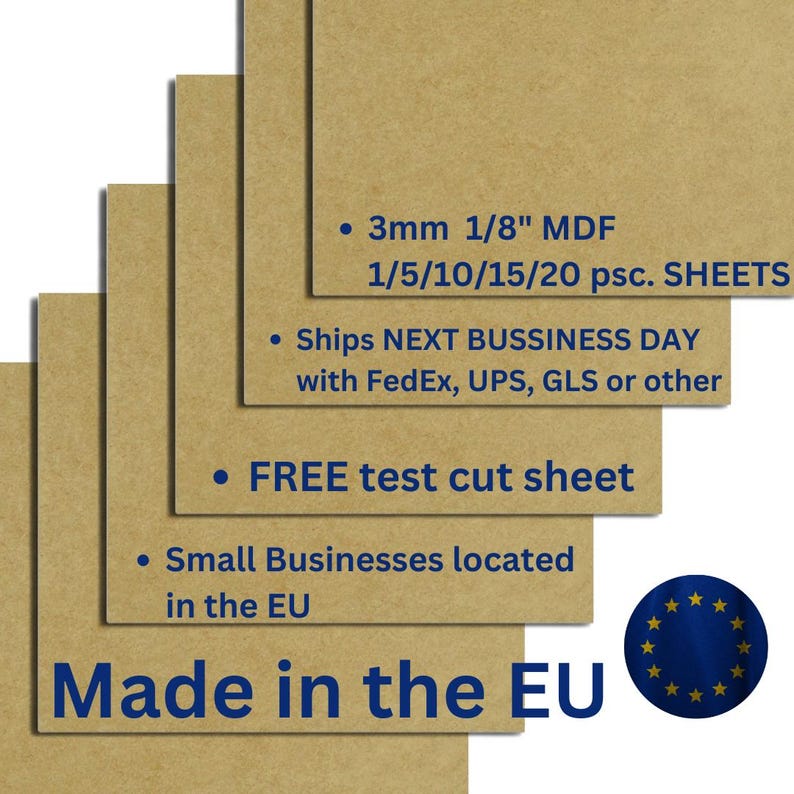 3mm MDF for Laser Cutting 1-20 Sheets A3 (42cmx30cm) for Crafts 1/8 ...