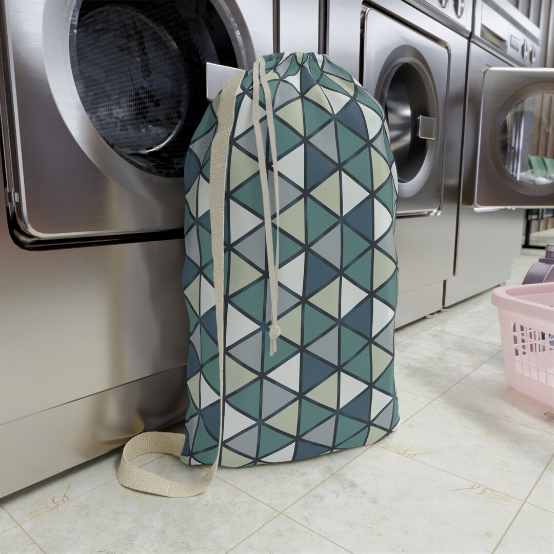 Stony Moss Geometric Triangle Tile Pattern Laundry Bag, Reusable Polyester Clothes Hamper Bag ...