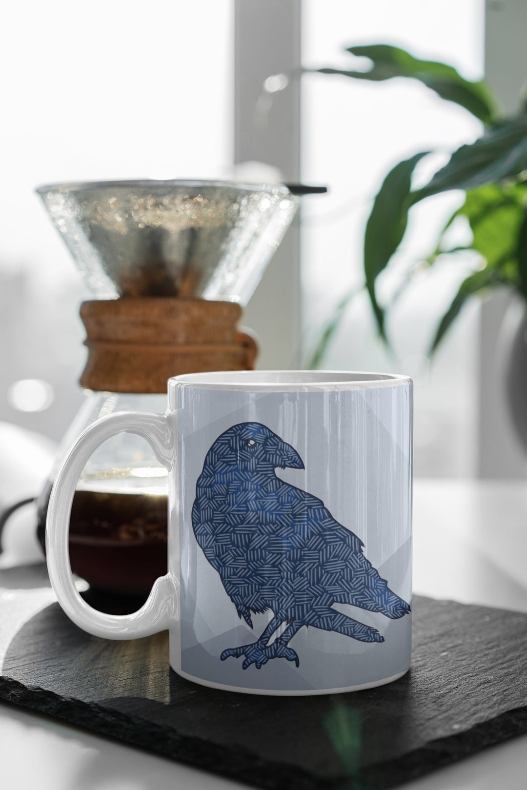 Blue Crow With Hatching Texture Coffee Mug - Etsy