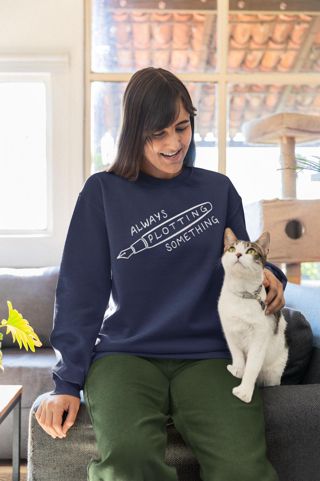 Always Plotting Something Funny Story Writing Sweatshirt, Blue Fountain ...