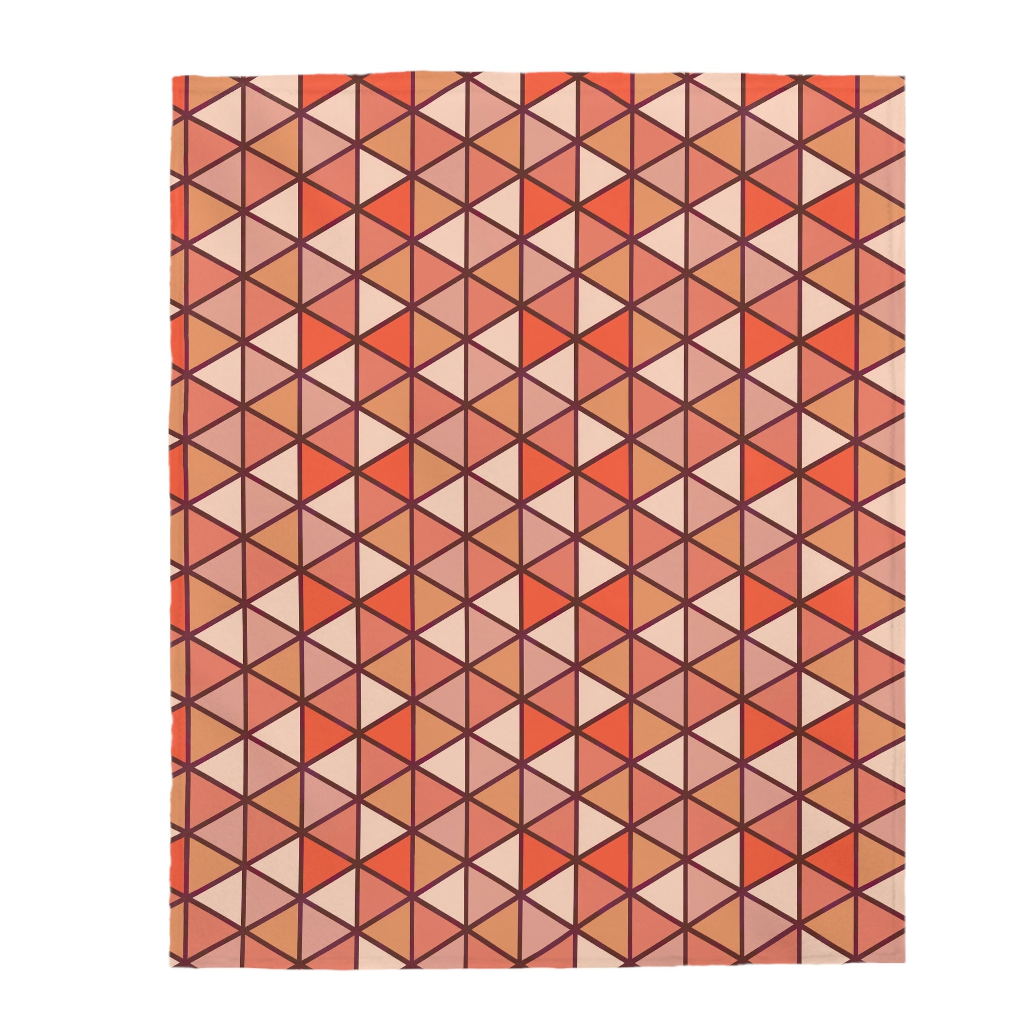 Coral Revival Geometric Triangle Tile Pattern Velveteen Plush Blanket