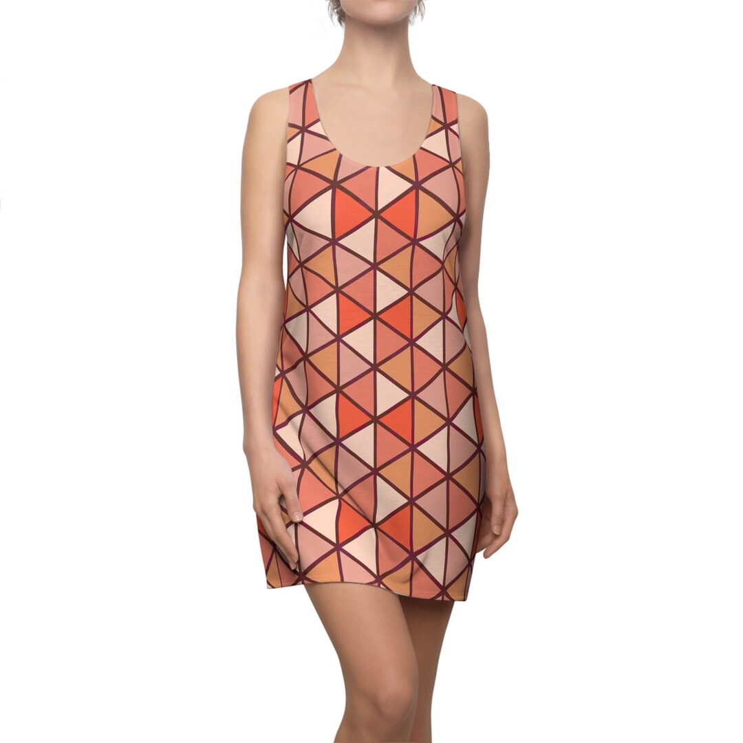 Coral Revival Geometric Triangle Tile Pattern Racerback Dress, Modern ...
