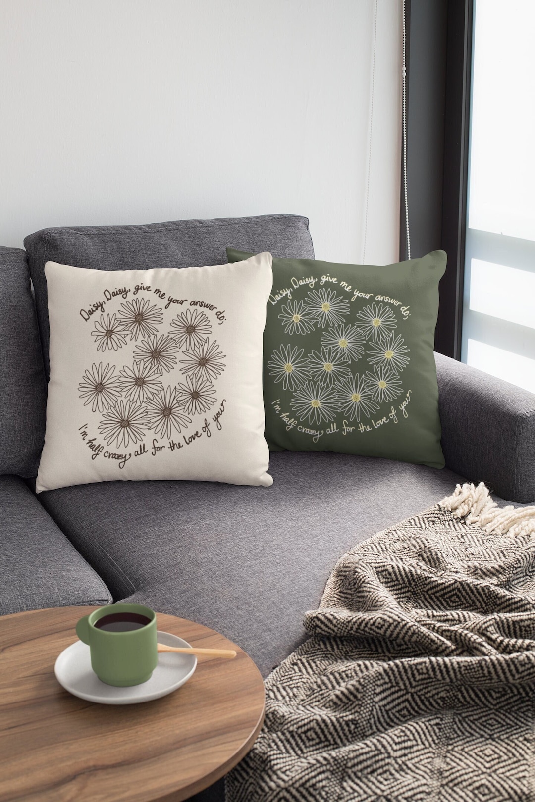 Daisy Bell Lyric Botanical Floral Throw Pillow, First Song Ever Sung by ...