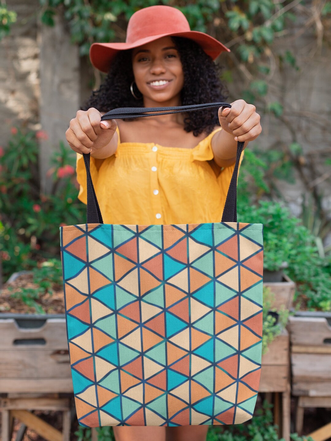 Sunkissed Summer Geometric Triangle Tile Pattern Tote Bag - Etsy