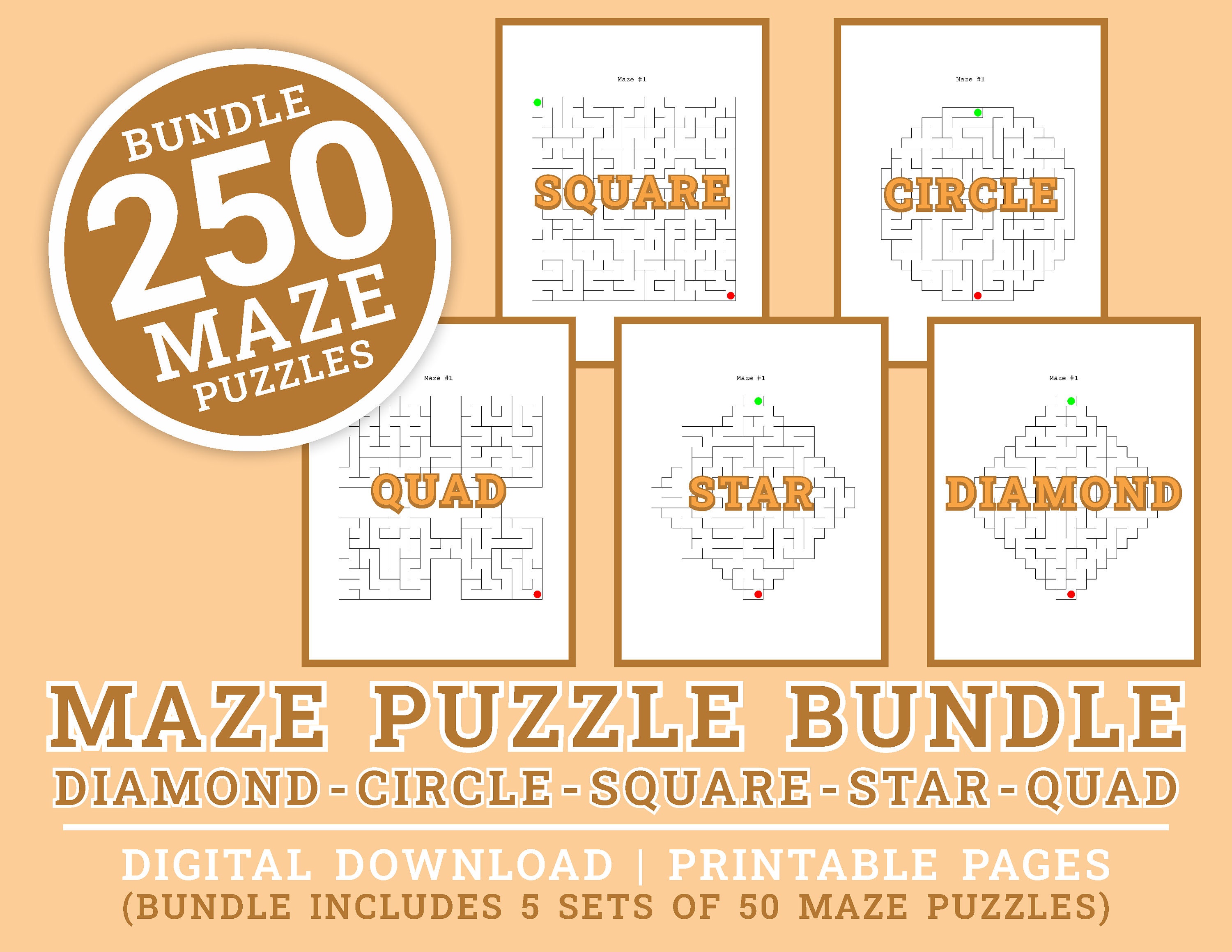 Maze Puzzle Bundle - BUNDLE SET 1 | 250 Printable Maze Puzzle Pages for ...