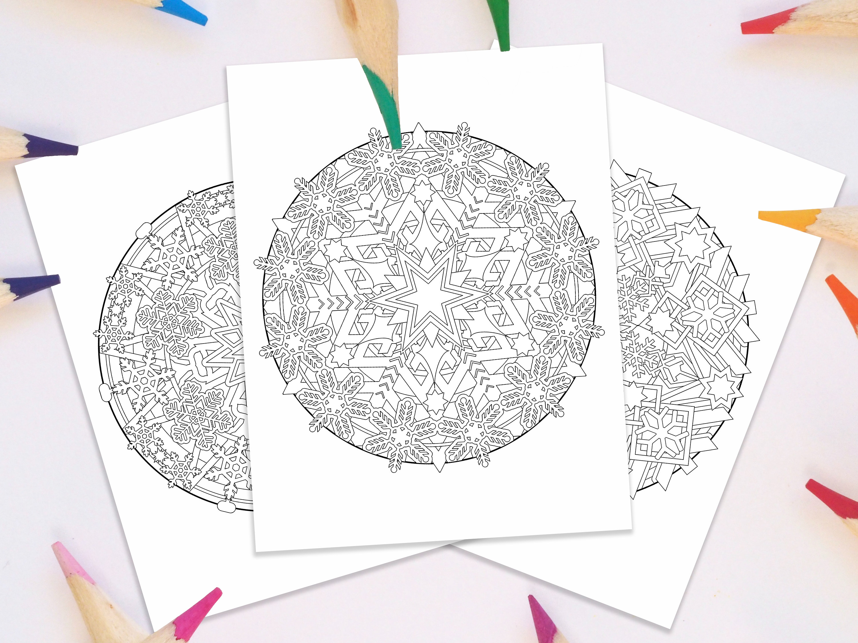 Snowflake Mandala Coloring Pages | 24 Unique Mandala Designs | Adult ...