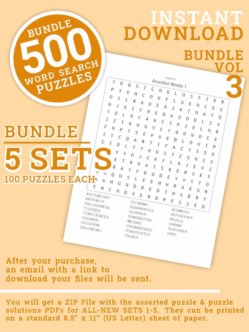 Word Search Bundle - BUNDLE SET 3 | 500 Printable Puzzle Pages for Kids ...
