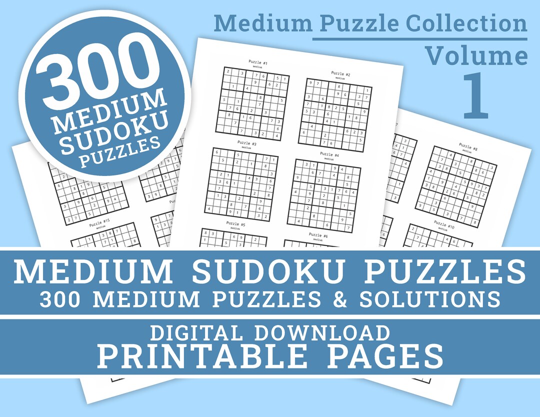 Sudoku Puzzles - Medium Level Collection - Volume 1 | 300 Printable ...